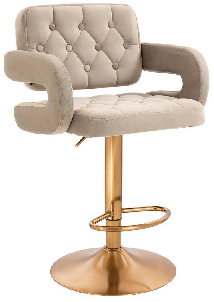 LuxuryForm DESIGN Barová židle ADRIA VELUR na zlaté kulaté podstavě – latte