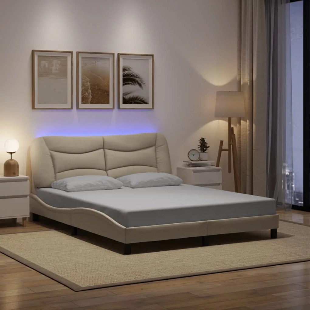Rám postele s LED bez matrace Hvar Cream 160x200 cm Látka 3213716