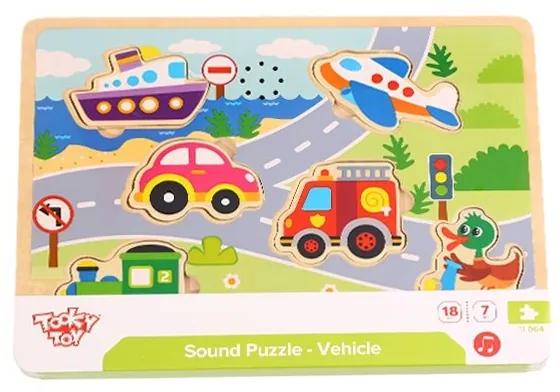 Tooky Toy Dřevěné puzzle pro děti Dopravní prostředky-auta