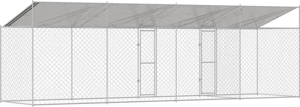 Psí klec s střechou Stříbrná 800 x 200 x 256 cm Ocel a PE 3368305