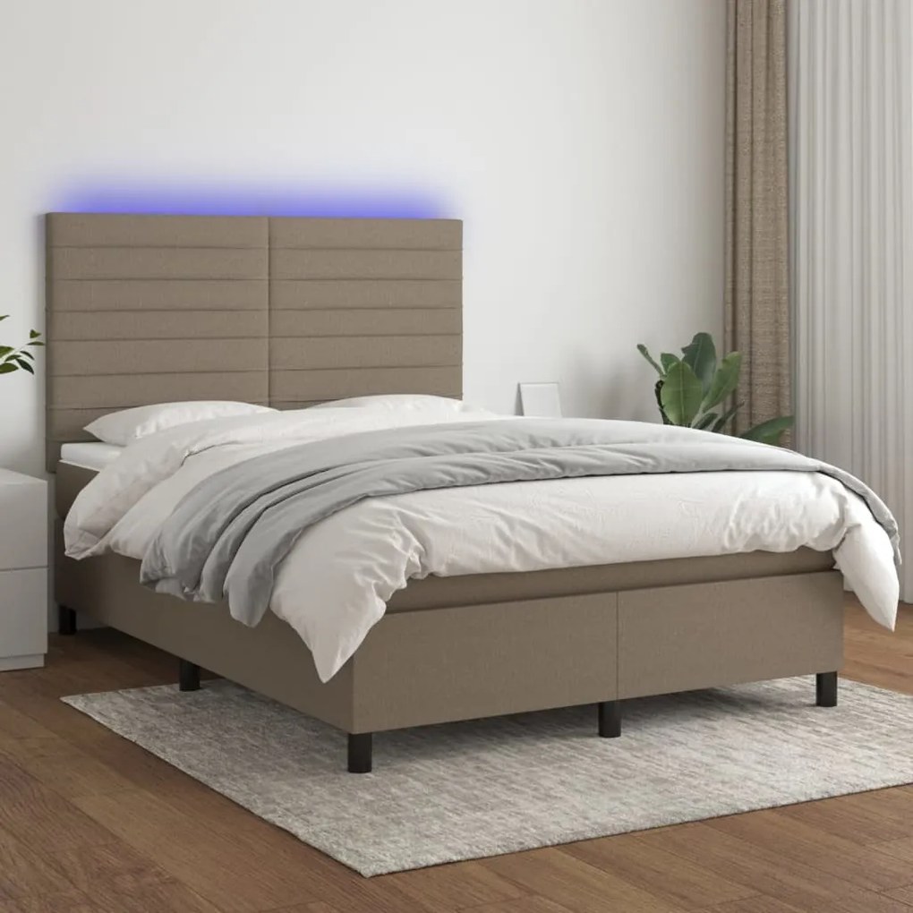 Box spring postel s matrací a LED taupe 140x190 cm textil
