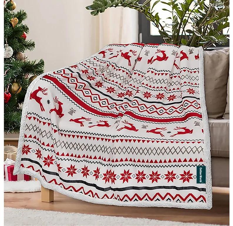 2x Vánoční bílá beránková deka z mikroplyše RETRO CHRISTMAS 160x200 cm