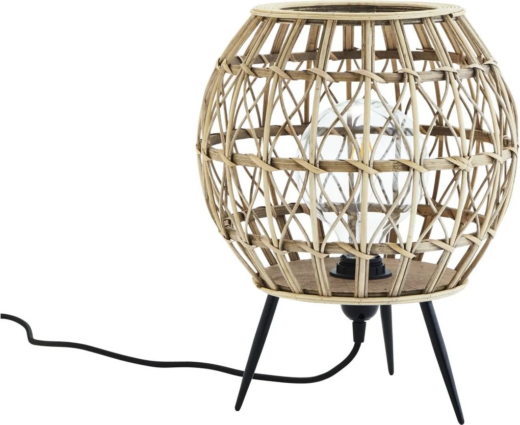 MADAM STOLTZ Ratanová stolní lampa Rattan, přírodní barva, dřevo, kov