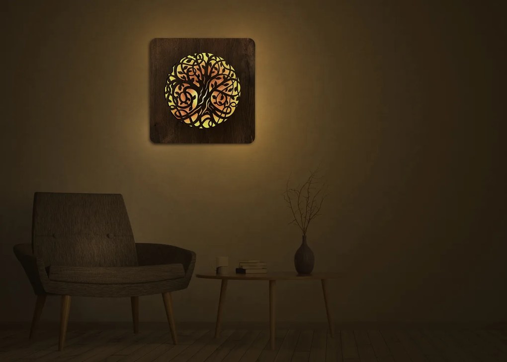 Li-Go "Strom života" světelný obraz s baterií 62x62cm varianta: ovládání na obraze bez dálkového ovladače, provedení: dub světlý