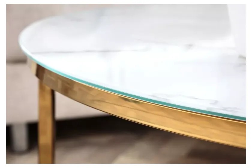 Massive home | Konferenční stolek ELEGANCE GOLD X 80 CM bílý mramorový vzhled