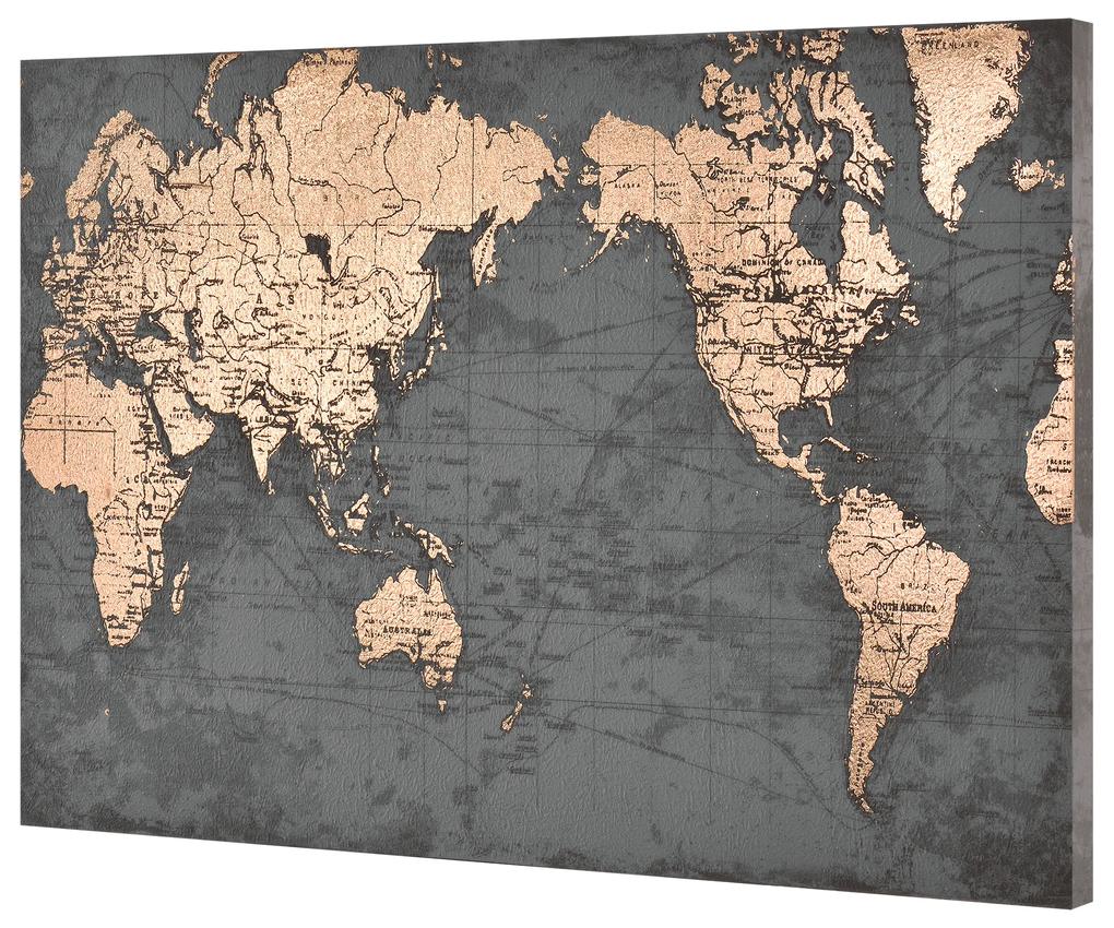 [art.work] Designový obraz na stěnu - tisk na pergamenový papír - mapa světa - napnutý na rámu - 60x90x3,8 cm