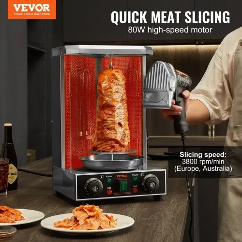 Elektrický nůž Shawarma Turecký doner Kebab Gyro kráječ na maso se 2 čepelemi
