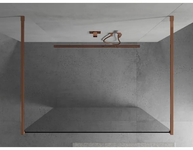 Mexen Kioto, průchozí sprchová zástěna Walk-in 155 x 200 cm, 8mm čiré sklo, profil růžové zlato, 800-155-002-60-00