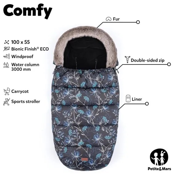 PETITE&MARS - SADA Dětský fusak 4v1 COMFY + rukávníky na kočárek FURRY Mocha