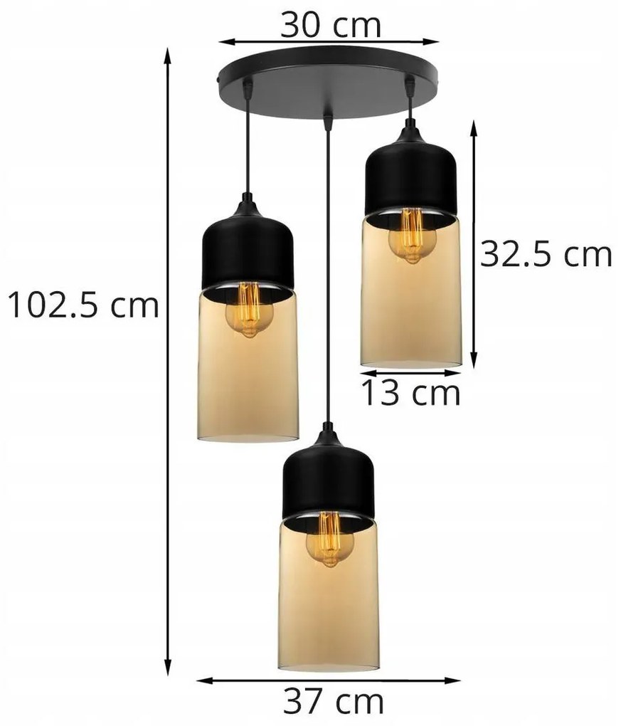 Závěsné svítidlo Oslo 2, 3x černé/medové skleněné stínítko, o