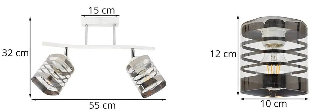 Stropní svítidlo HELIX, 2x skleněné stínítko se vzorem (výběr ze 2 barev konstrukce)