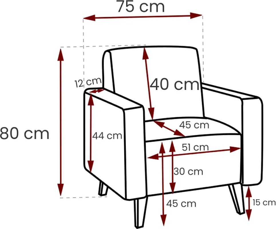 Klasické křeslo OVIEDO | 75 cm | s vysokými nožičkami | úzké | VÝBĚR TKANIN