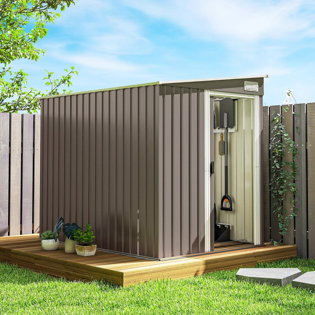 Outsunny Kovový sklad nářadí 2,81 m² 154x206,5x181 cm Nářaďový přístřešek se skloněnou střechou, základna 845-983V00LG