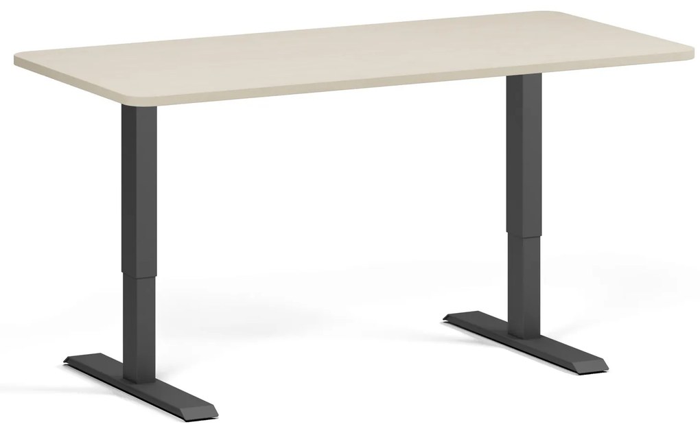Polohovací stůl se zaoblenými rohy, 160x80 cm, 2 motory, černá podnož, bříza