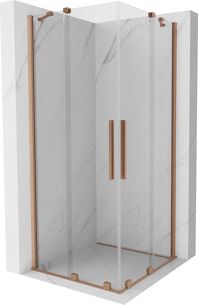 Mexen Velar Duo, sprchový kout s posuvnými dveřmi 90(dveře) x 90(dveře) cm, 8mm čiré sklo, měděná matná profil, 871-090-090-02-65