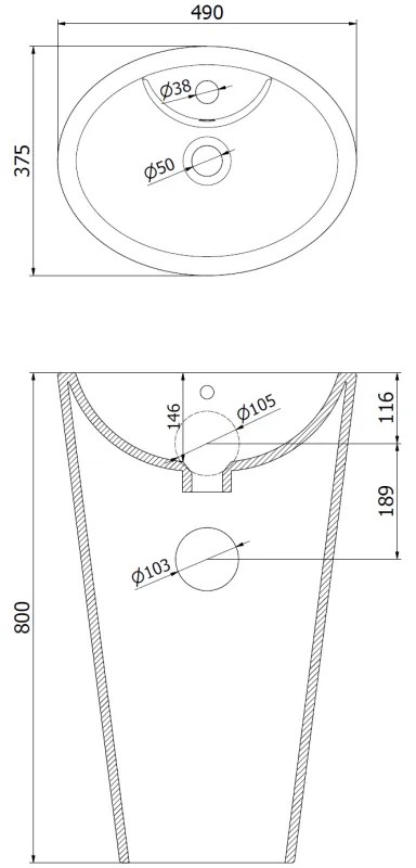 Mexen Orkla, volně stojící umyvadlo 50x38x81,5 cm, bílá lesklá, 26065000