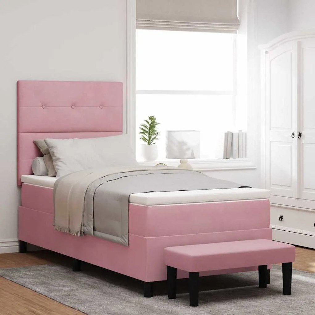 Postel s boxspringem s polštářem Růžová 190 x 90 cm samet 3344485