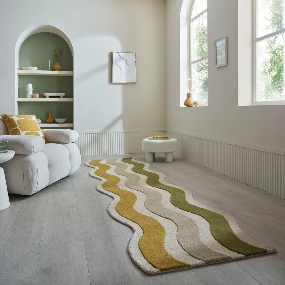 Zelený/v přírodní barvě ručně tkaný vlněný běhoun 80x300 cm Cascade Wool – Flair Rugs
