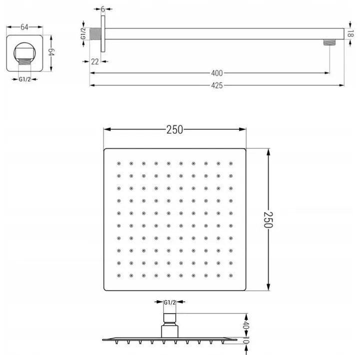 Mexen CUBE - 3-výstupová podomítková sprchová sada 7v1, chromová, 77503-set