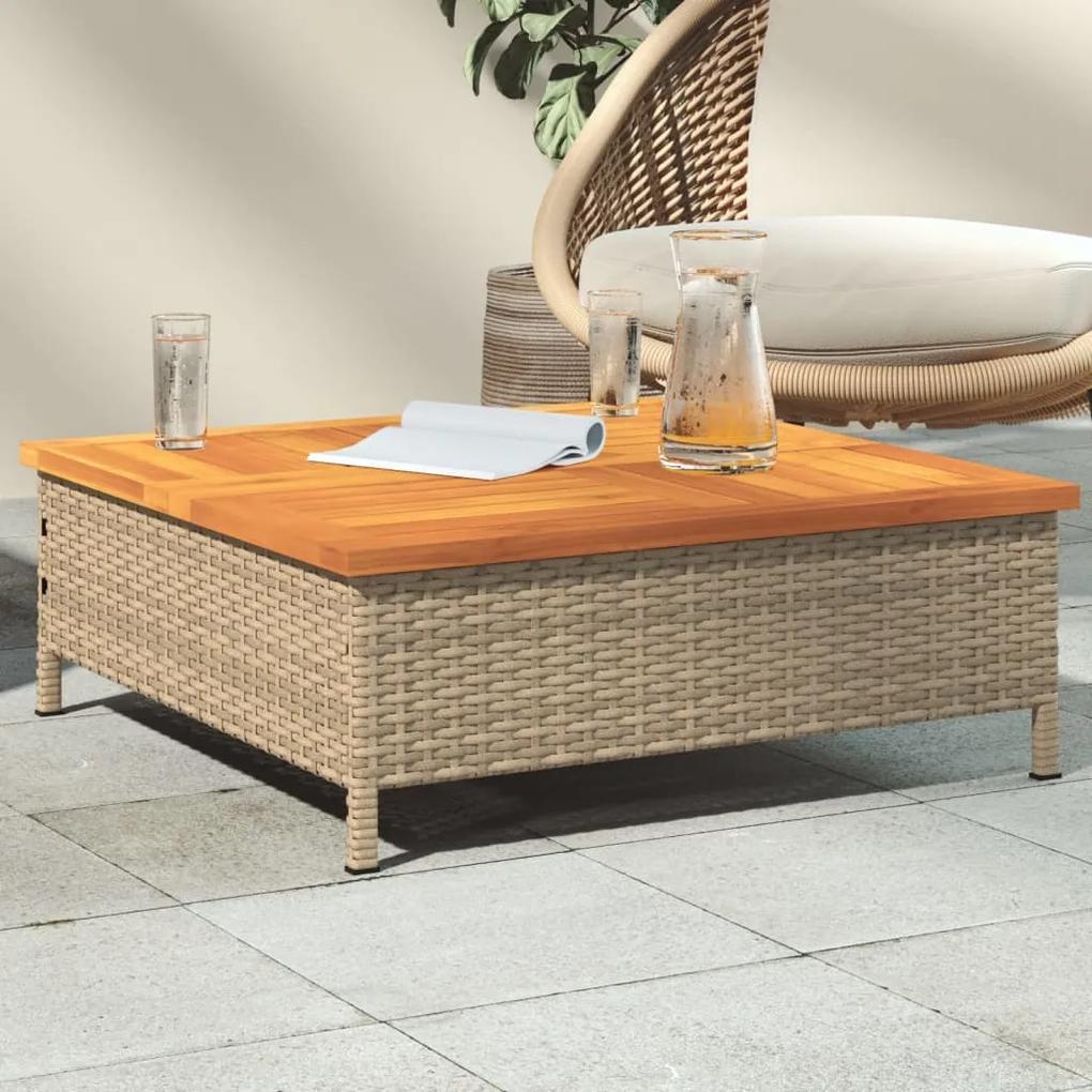 Zahradní stolek béžový 70 x 70 x 25 cm ratan a akáciové dřevo - Default Title