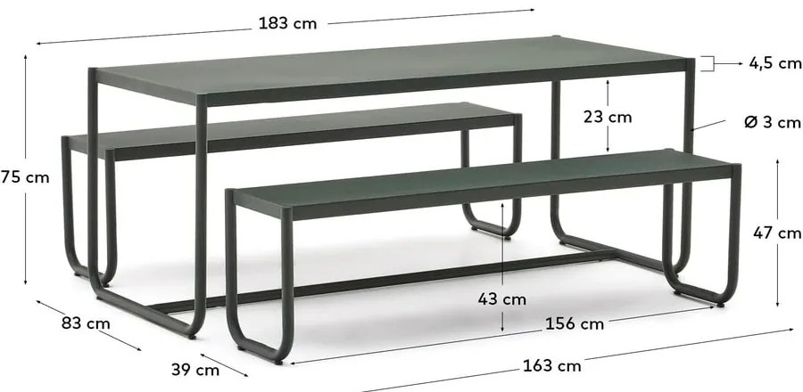Tmavě zelený kovový zahradní jídelní set pro 4 Sotil – Kave Home