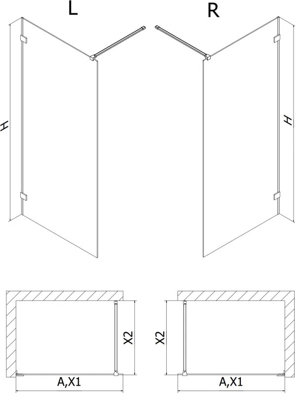 Mexen Lunar sprchová stěna levá 130 x 200 cm, 8mm čiré sklo, broušená ocel, 830-130-000-97-00-L