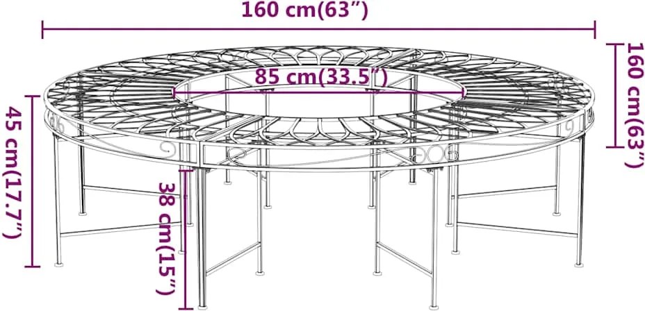 Kruhová lavice kolem stromu Ø 160 cm černá ocel 318821