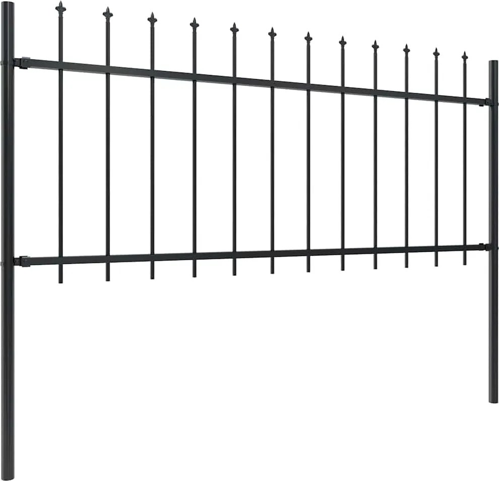 Zahradní plot s kopím nahoře ocelový 671 x 80 cm černý 277605