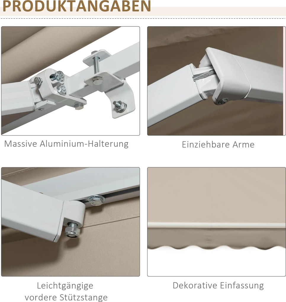 Outsunny ruční markýza se sklopným ramenem Markýza 4 m s ruční klikou Balkonová markýza Ochrana před sluncem Balkonová nástěnná markýza Hliník Bílá+B…