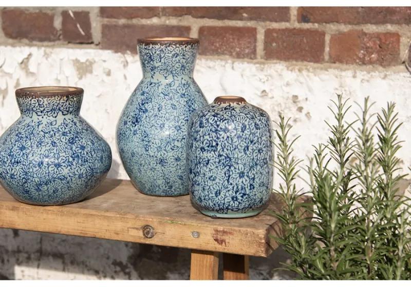 Keramická váza s modrými kvítky ve vintage stylu ok – 18x16 cm