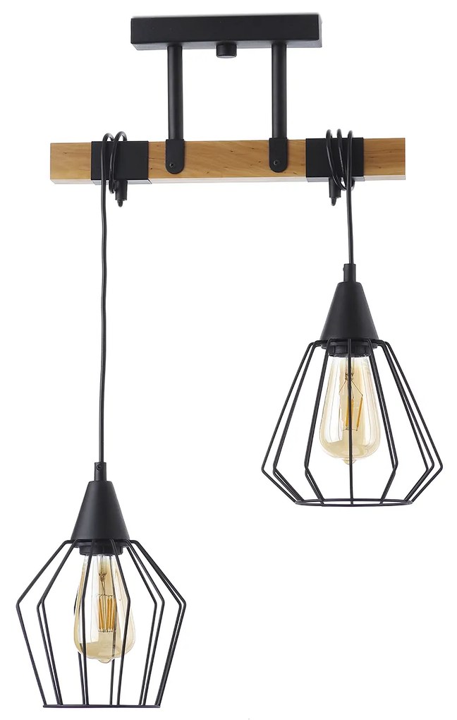 Light for home - Závěsné svítidlo na lankách 20933 "CAMEROON", 2x60W, E27, černá, přírodní olše