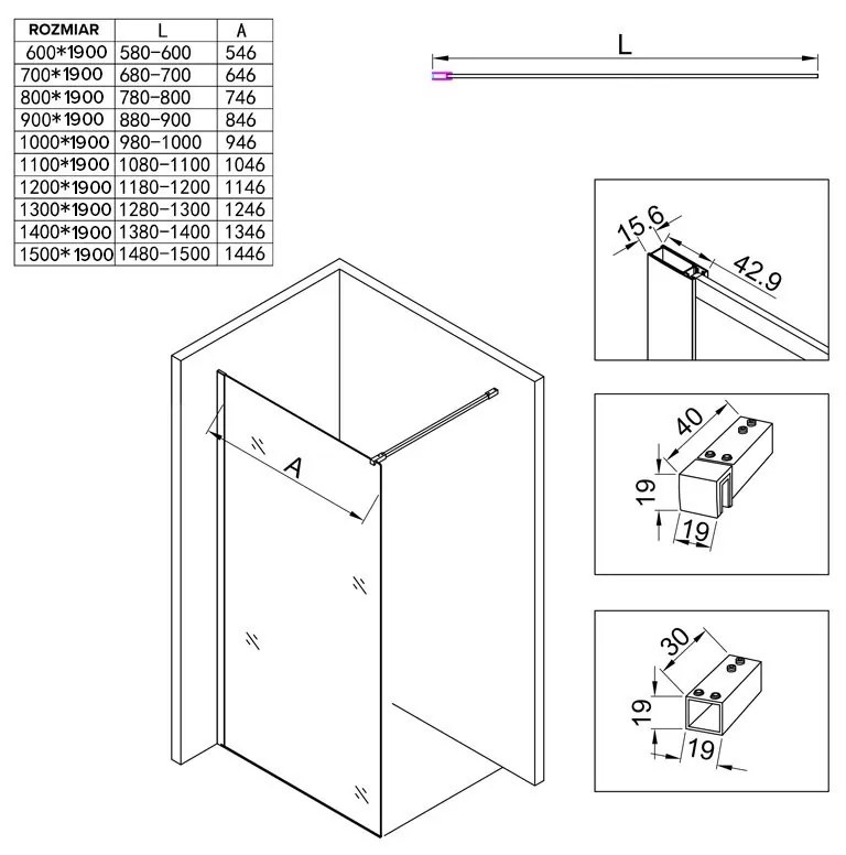 BPS-koupelny Sprchová zástěna Walk-in HYD-WIN-1119 110 cm, chrom