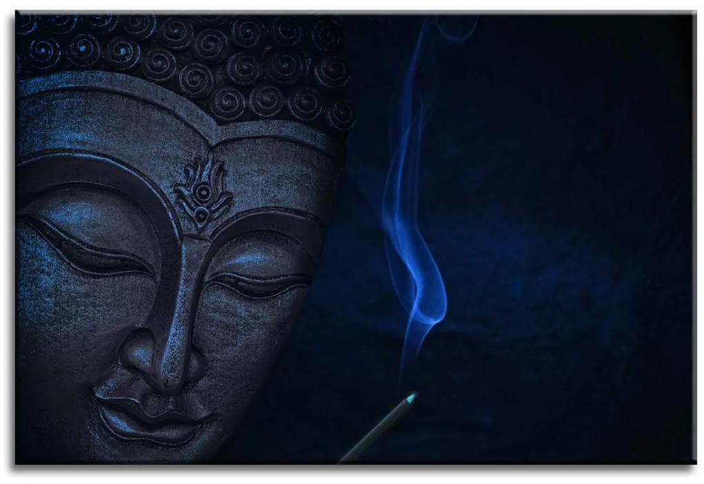 Malvis ® Obraz meditující Buddha - modrý Velikost (šířka x výška): třídílný obdélník - 90x60 cm
