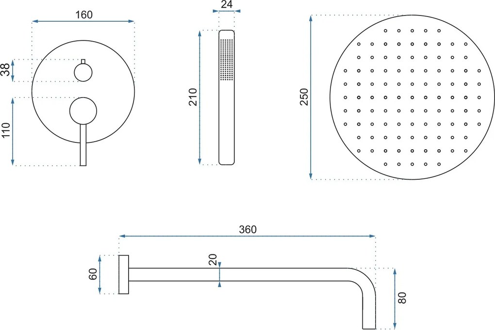 Rea Lungo - Podomítkový sprchový set, zlatá, REA-P4110