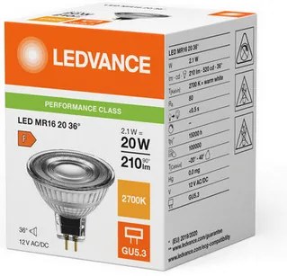 LED žárovka GU5,3 MR16 LEDVANCE 2,1W (20W) teplá bílá (2700K), reflektor 12V 36°