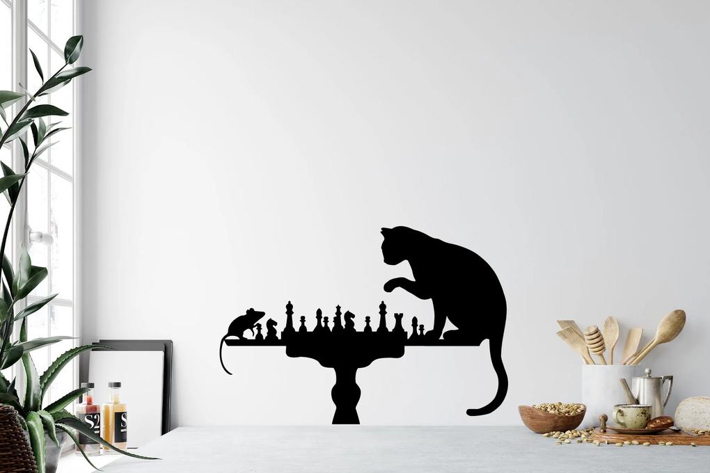 Lepy.cz Samolepka na zeď Kočka a myš - šachy Velikost (šířka x výška): l00x68cm, Barevná varianta: Tmavě modrá