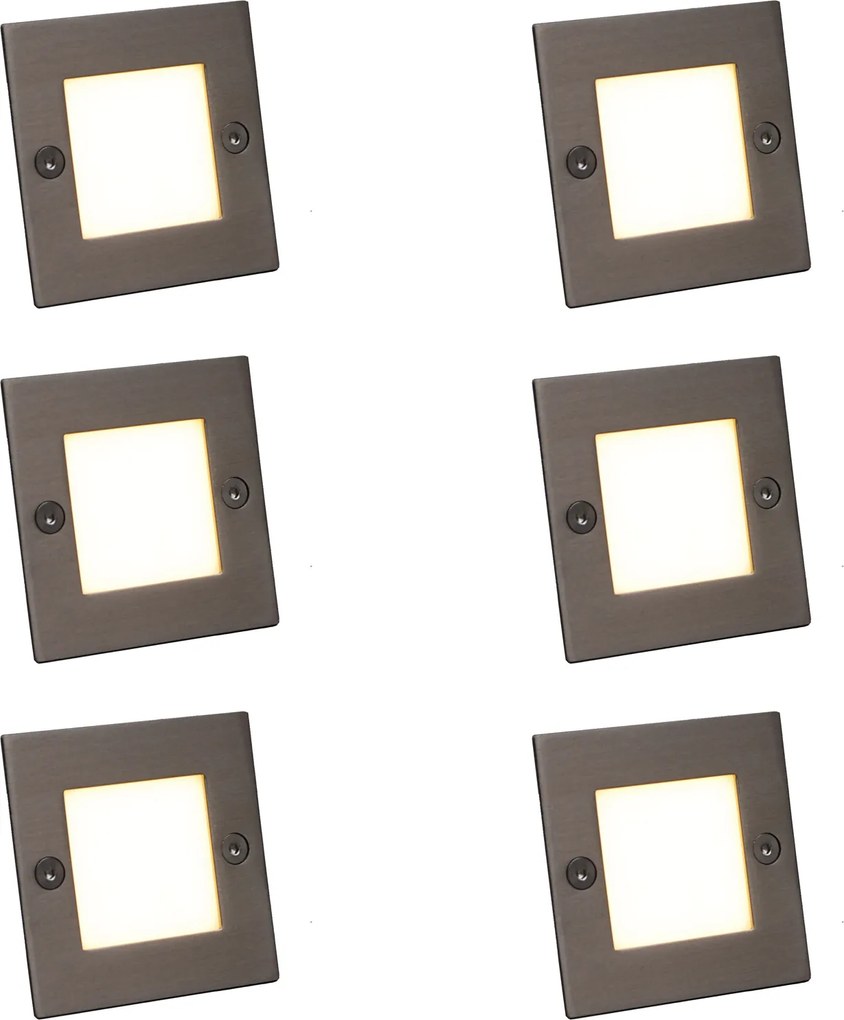 Sada 6 moderních zapuštěných bodových svítidel ocel vč. LED - Square 7