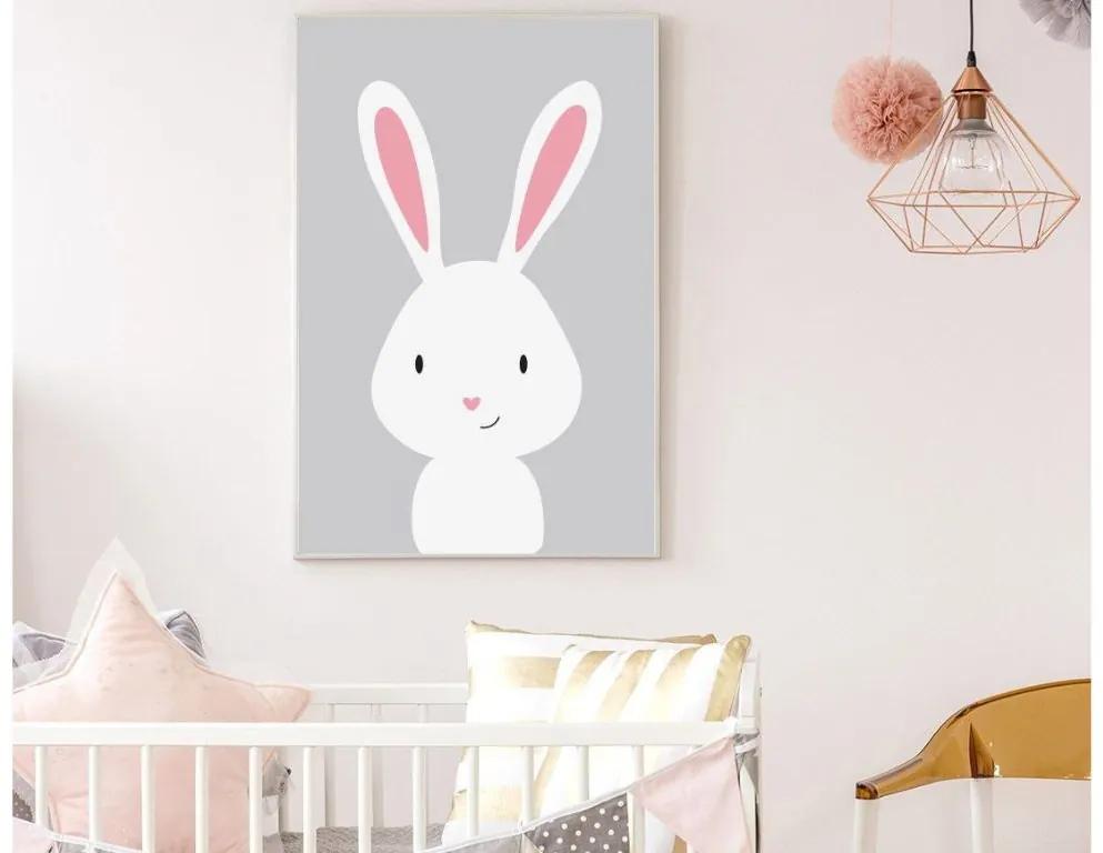Pastelowe Love Obraz na stěnu KRÁLÍK do dětského pokoje ŠEDÝ Zvolte rozměr: 50 x 70 cm