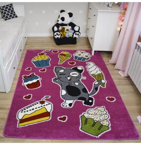 Makro Abra  Dětský kusový koberec KIDS C415 Kočička růžový 200 x 280