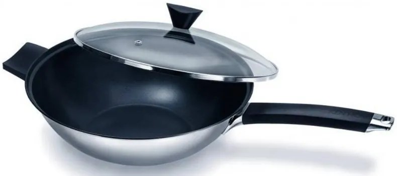 Ken Hom Excellence nerezový wok s nepřilnavým povrchem, průměr 32 cm + skleněná poklice KH432022