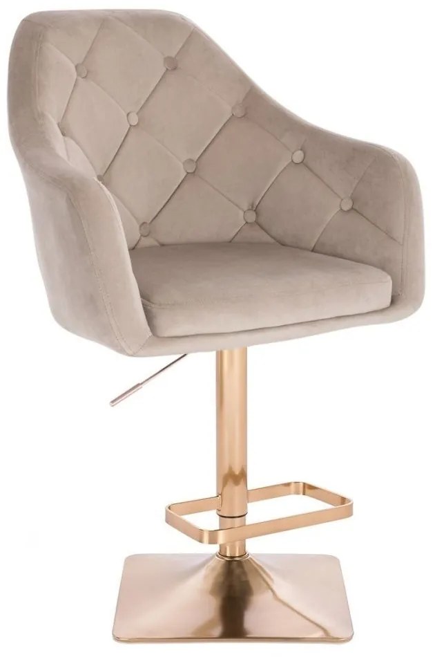 LuxuryForm DESIGN Barová židle ANDORA VELUR na zlaté hranaté podstavě - latte