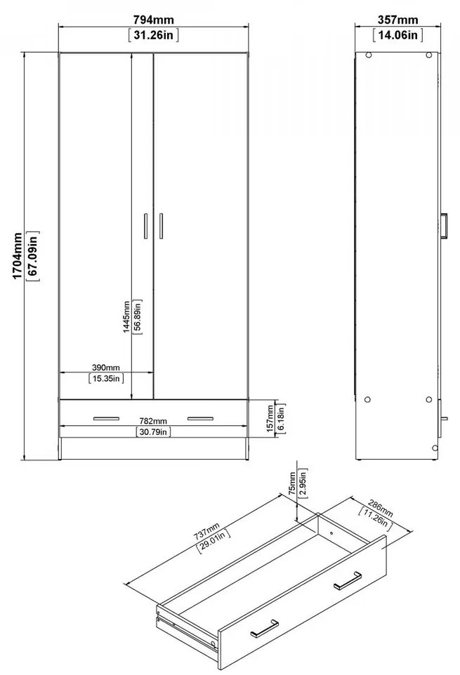 Šatní skříň Sid 80 x 36 x 170 cm, dub sonoma