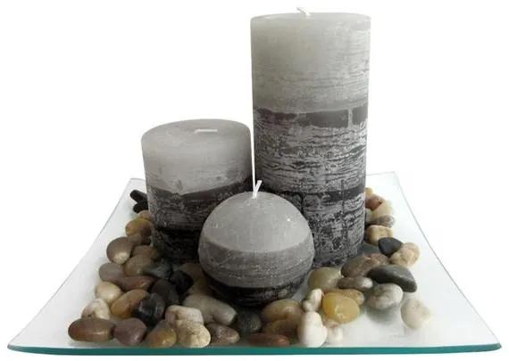 Dárkový set 3 svíčky s vůní jasmín na skleněném podnosu s kameny