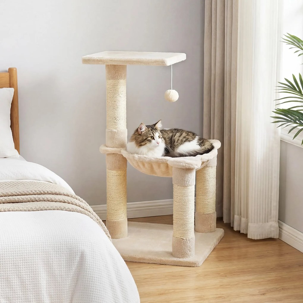 Costway 64 cm Škrabací sloupek Sledovací místo Houpací síť Sisal