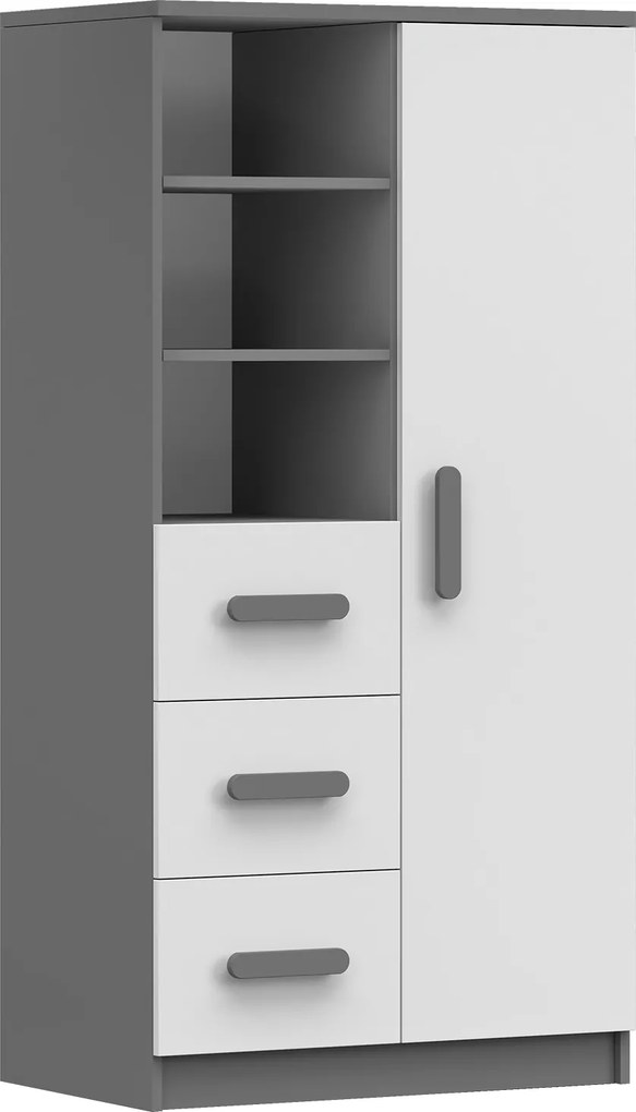 IDZ Knihovna SMYK II 3S1D 05, 80 cm Bílá + Grafit / Barevné úchytky Barva: Grafit