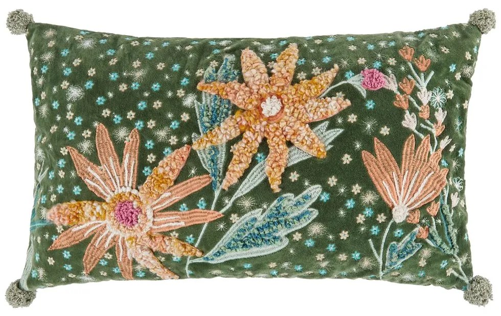 BOHEMIAN Polštář květinová louka 60 x 35 cm - zelená