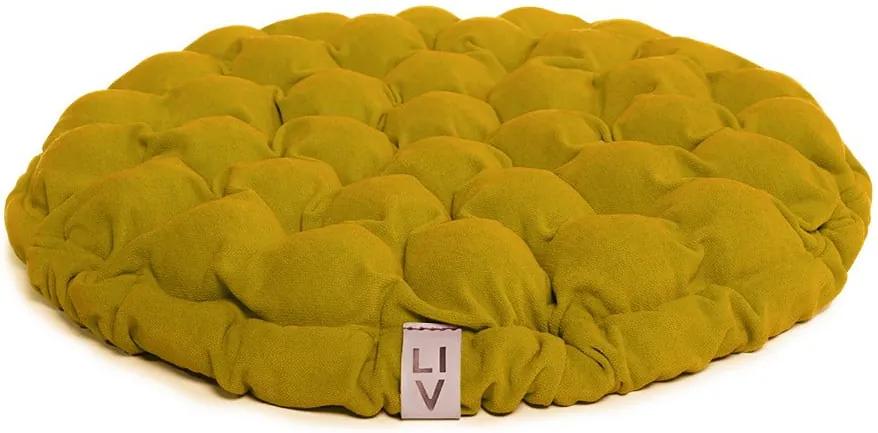 Hořčicový sedací polštářek s masážními míčky Linda Vrňáková Bloom, ø 65 cm