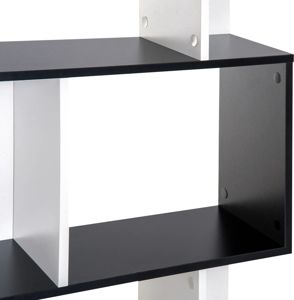 HOMCOM Moderní S-šatková knihovna s úložným prostorem, 4 police 60D x 24Š x 148V cm, černá/bílá