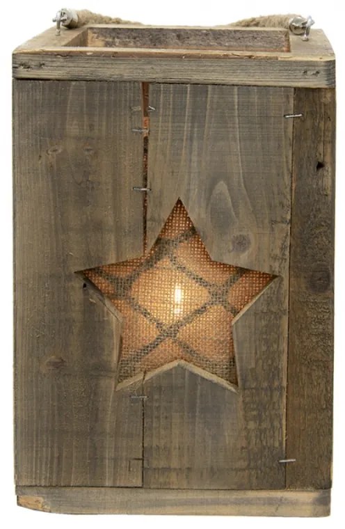 Dřevěná retro lucerna s hvězdou Star – 19x19x28 cm