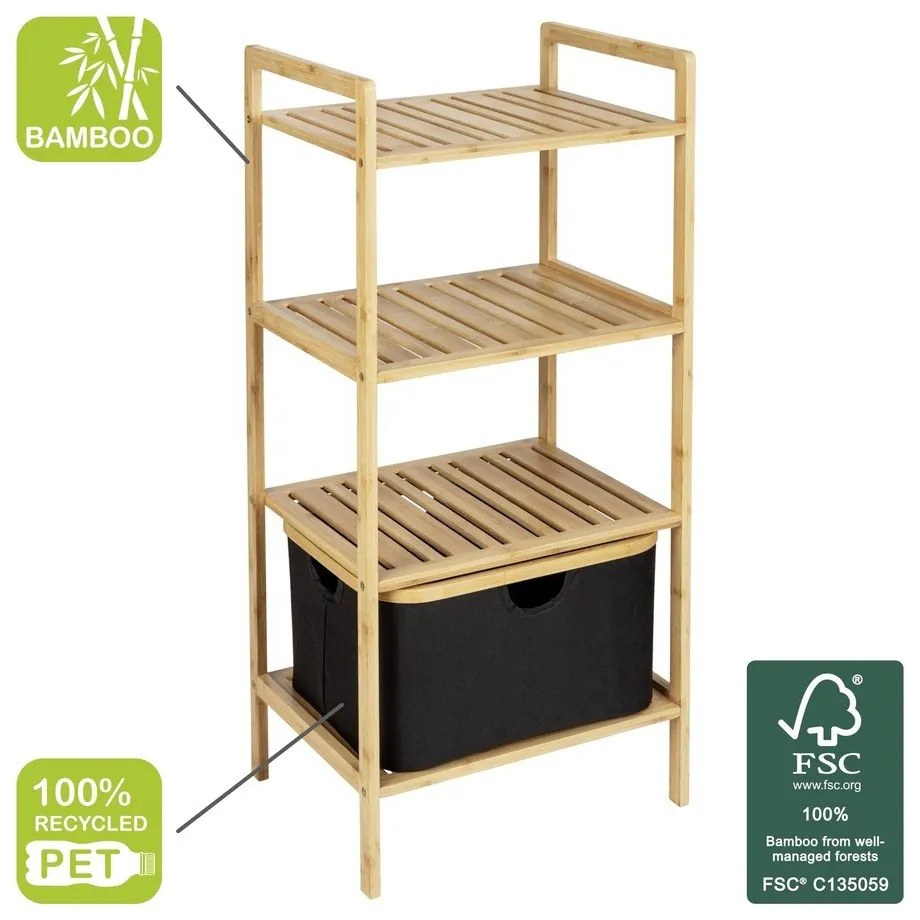 Černý/přírodní bambusový koupelnový regál 44x93,5 cm Ecori – Wenko